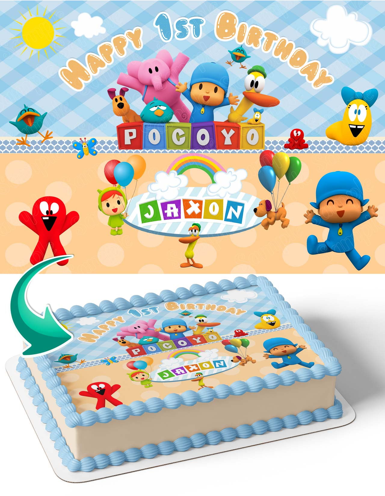 Pocoyo PC Cute Kids Edible Image Cake Topper Personalized Birthday ...
