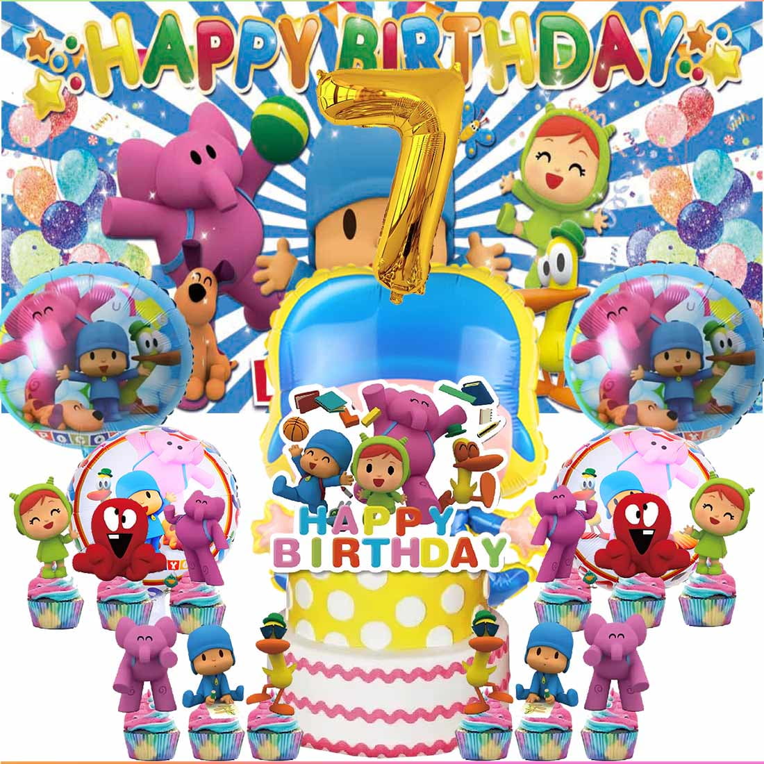 Pocoyo Party Supplies Decor 7th Kit Balloons Birthday Cake Topper ...