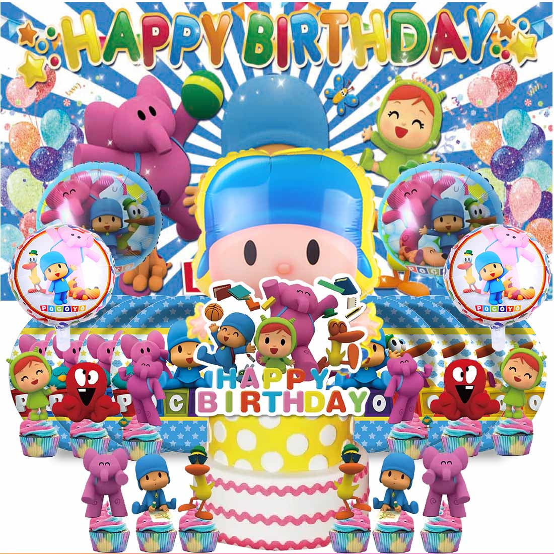 Pocoyo Supplies Plates Decoration Backdrop Banner Birthday Decor ...
