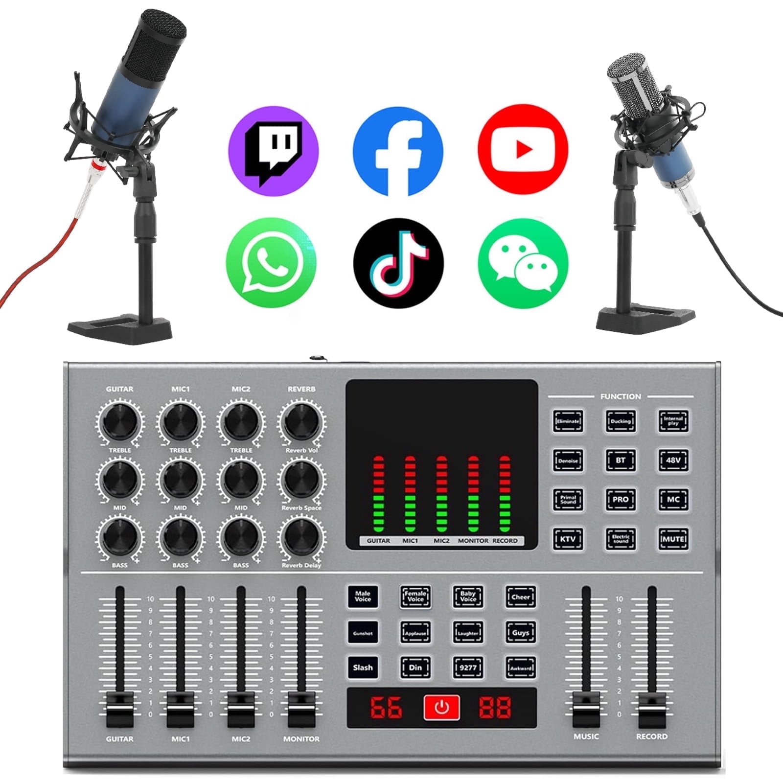 Podcast Equipment Bundle, 2 F11 Condenser Microphones for Y12 Live ...