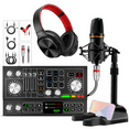 Podcast Equipment Bundle ALL-IN-ONE Audio Interface DJ Mixer 48V Phantom Power Supply Microphone ...