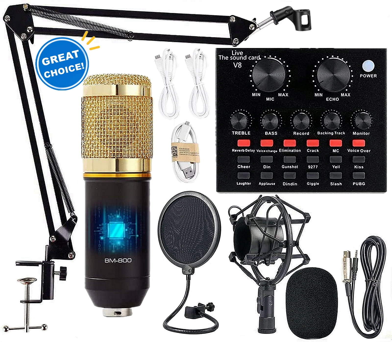 BM-800 Podcast Kit with Condenser Mic, Boom Arm, Sound Card & Stand for ...