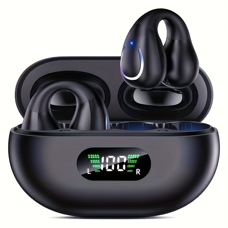 Wireless sports open-ear earbuds with clip-on design. Button control ...
