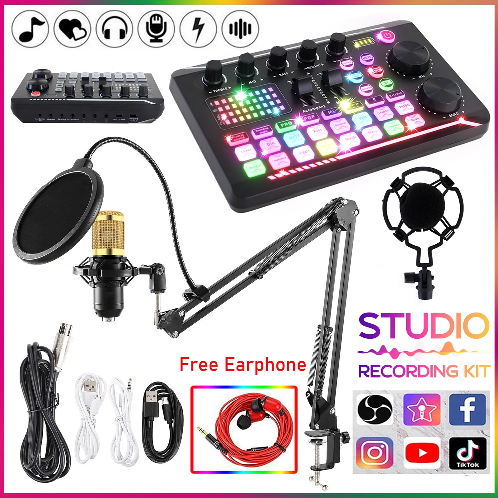 Podcast Equipment Bundle Condenser Microphone Audio Mixer Studio ...