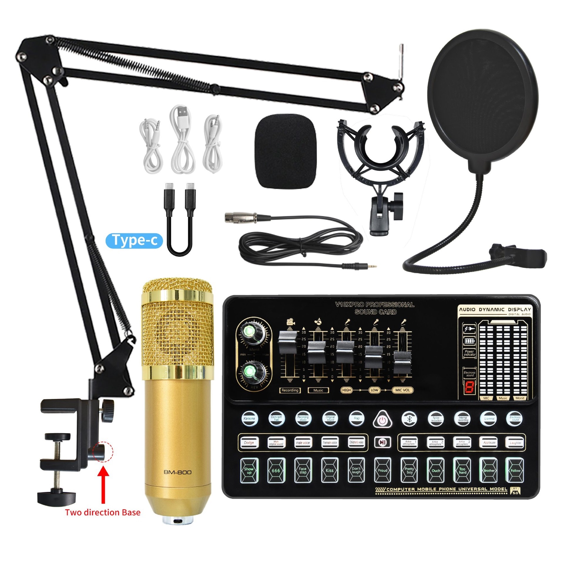 Podcast Equipment Bundle Live Sound Card V10 Sound Card Set Microphone ...