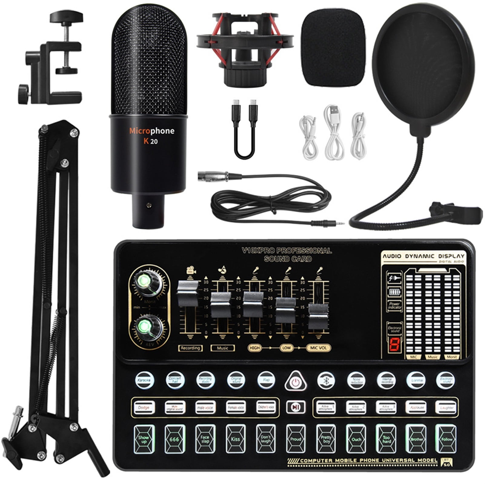Podcast Equipment Bundle Live Sound Card V10 Sound Card Set Microphone Mobile Phone Sound Card ...