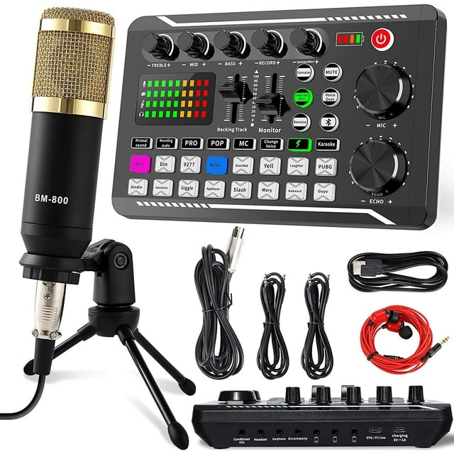 SINWE Podcast Equipment Bundle, Condenser Microphone, Tripod Stand, Audio Mixer for Studio ...