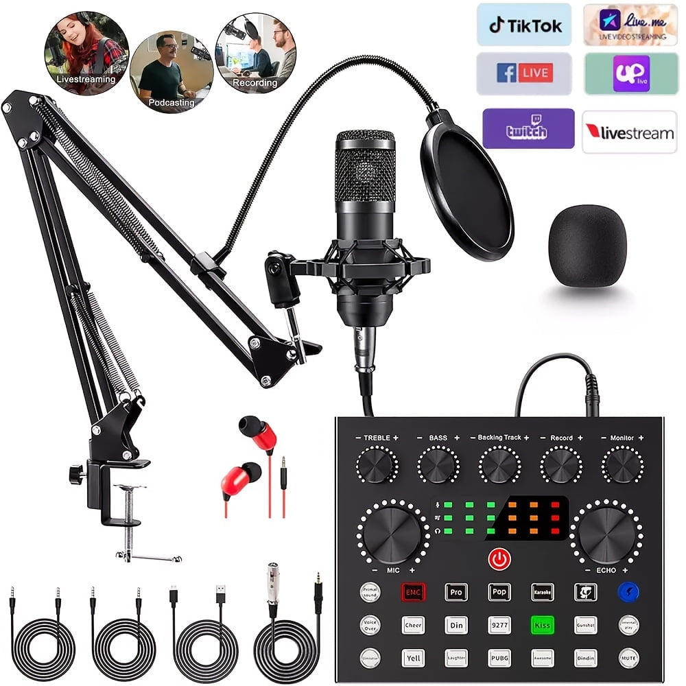 Podcast Equipment Bundle, Wired Microphone, V8s Voice Converter With BM800 Condenser Microphone ...