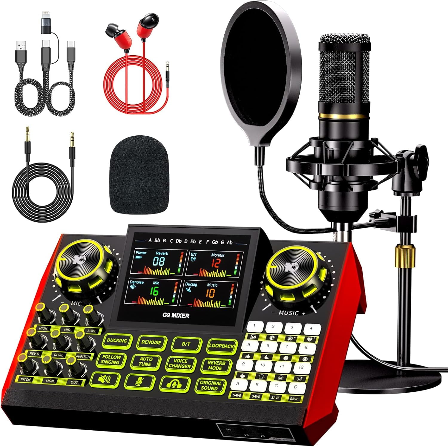 Podcast Equipment Kit - Condenser Microphone, Live Sound Card and ...