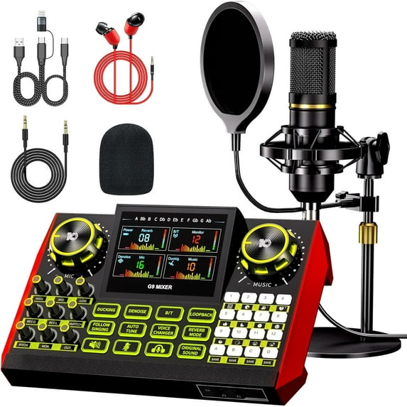 Podcast Equipment Kit - Condenser Microphone, Live Sound Card and Soundboard for Podcasting ...