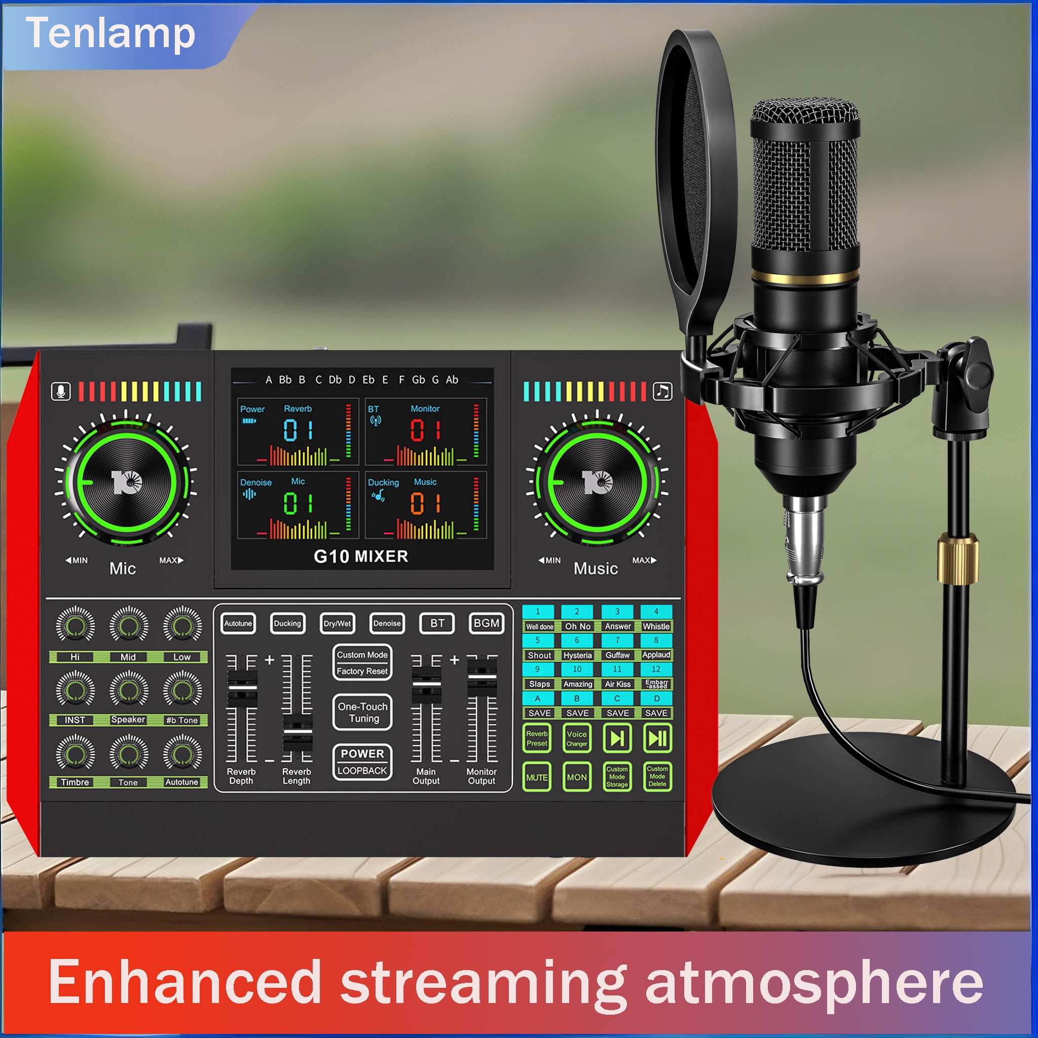 Podcast Equipment Kit, tenlamp BM800 Podcast Microphone with Soundboard, Vocalizer, Mixer ...