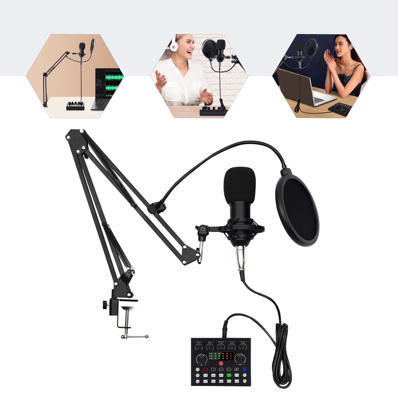 Podcast Equipment Microphone Bundle Home Studio Recording Kit Music ...