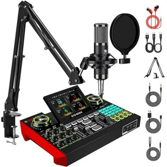 Podcast & Live Streaming Microphone Kit with Dual-Core DSP Sound Card ...