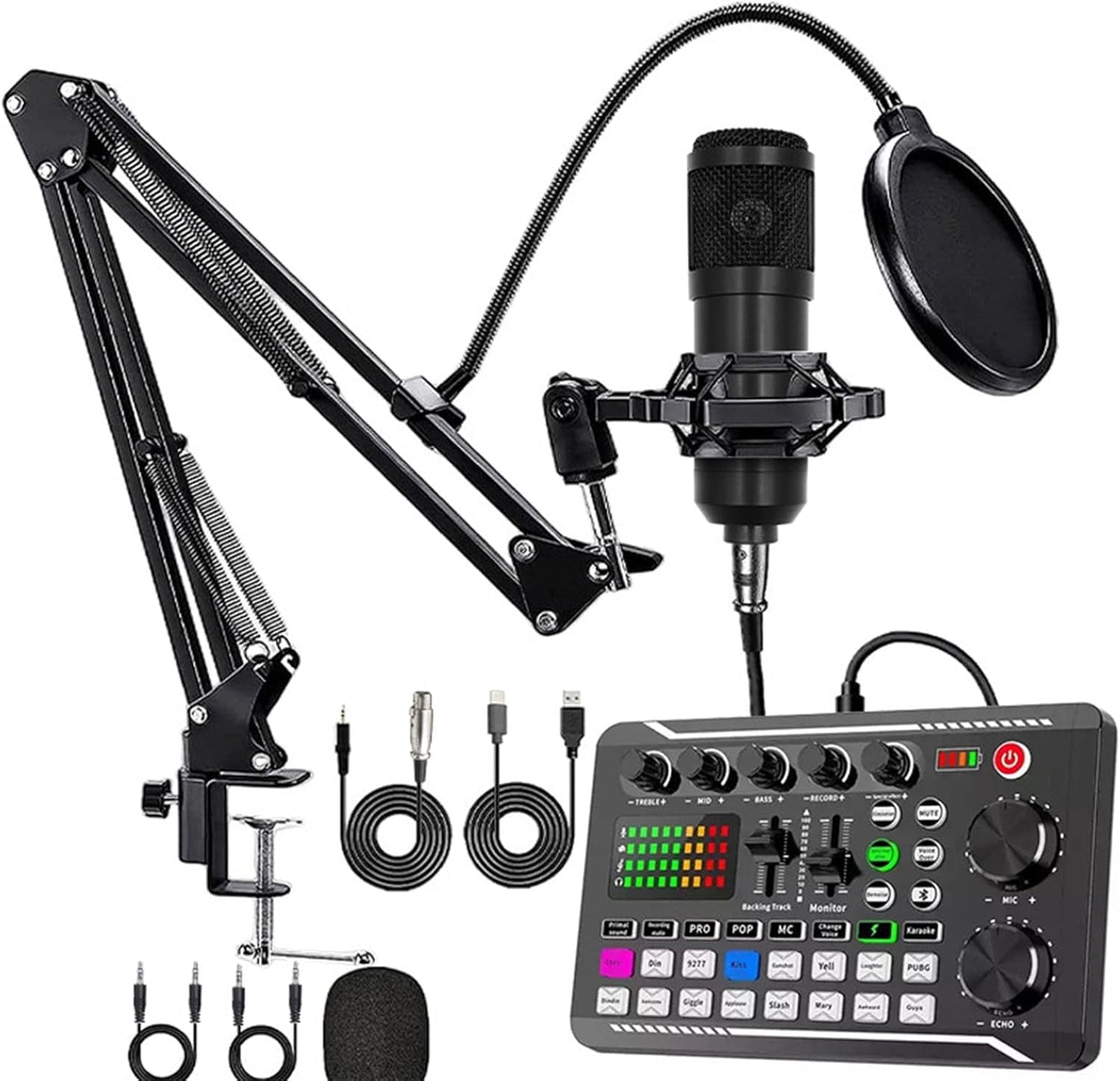 Podcast Microphone Bundle, Live Sound Card Kit with BM-800 Condenser ...