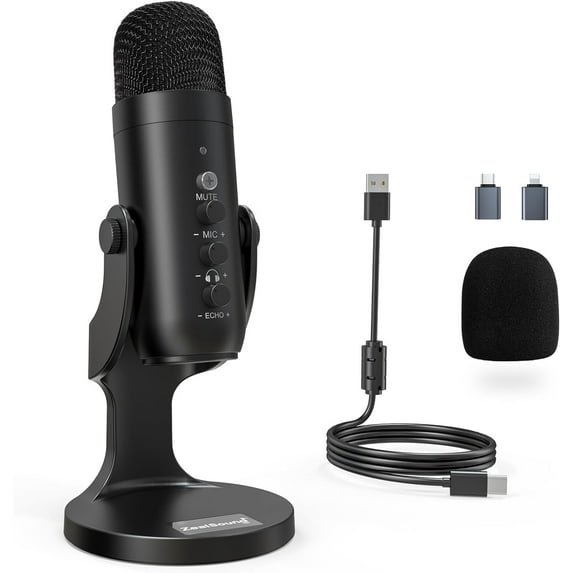 Podcast Microphone for PC, Noise Cancellation USB Mic with Gain, Volume ...