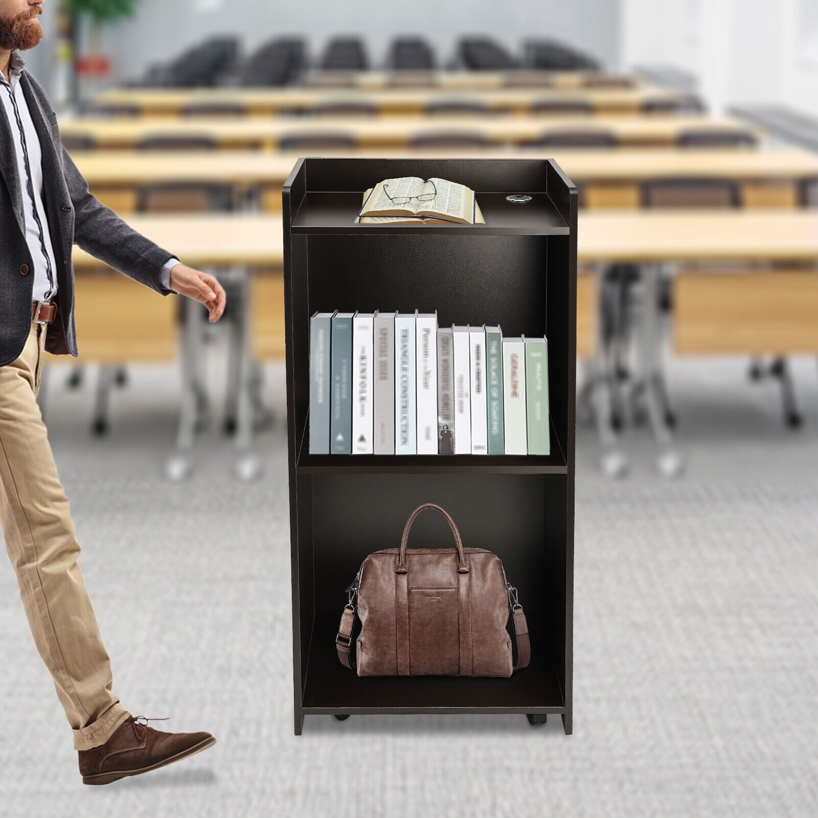 Podium for Classroom, Wood Podium Stand Portable Mobile Hostess Station ...