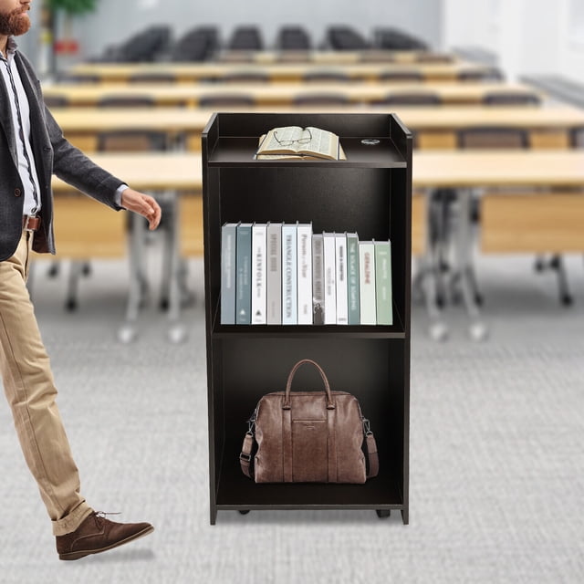 Podium for Classroom, Wood Podium Stand Portable Mobile Hostess Station ...