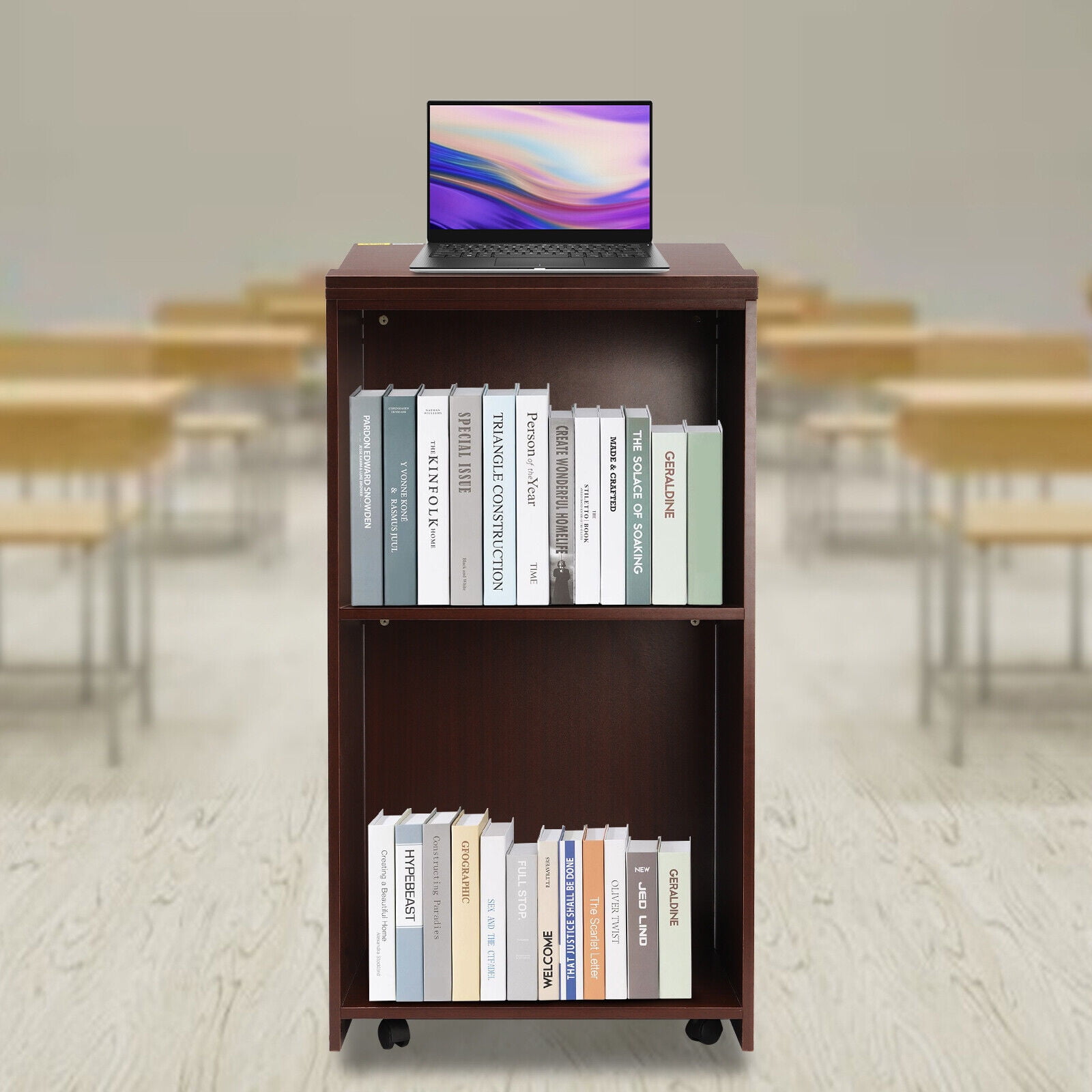 Podium Stand Portable Hostess Stand Reception Desk with Storage Shelf ...