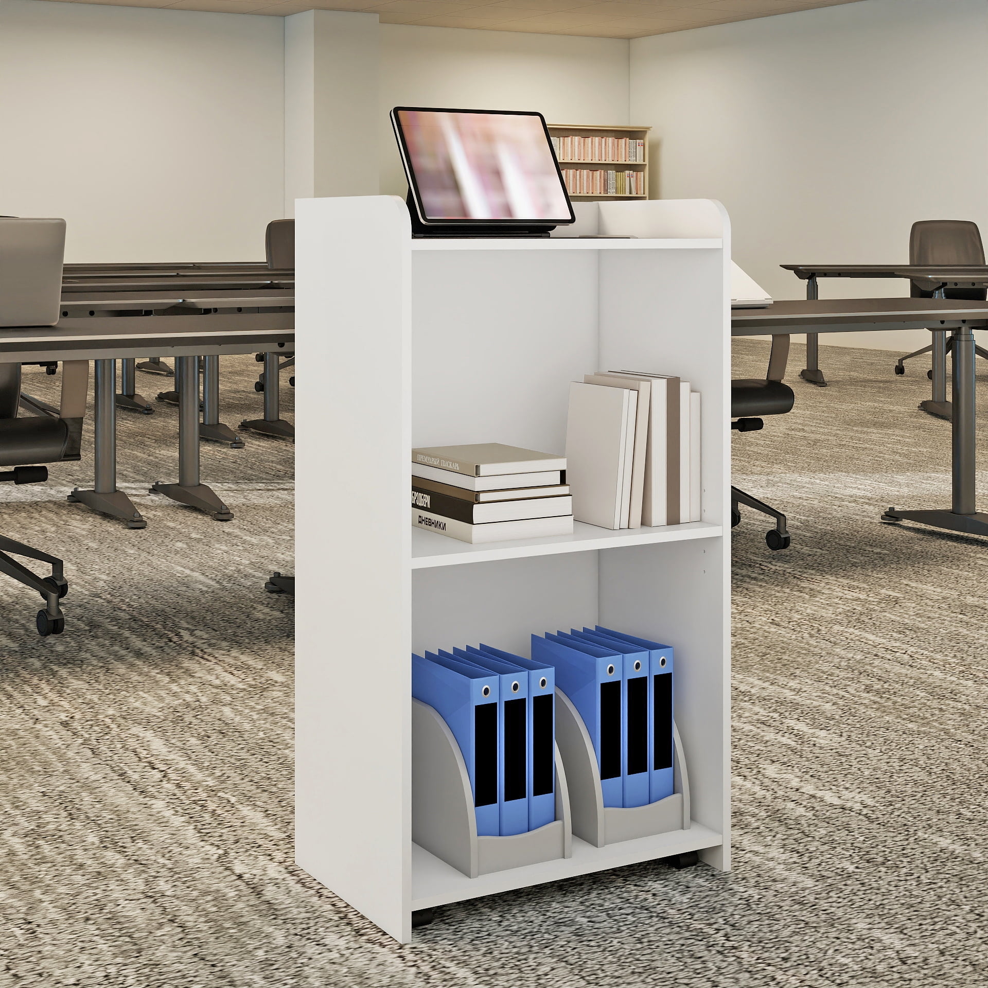 Podium Stand Portable with Wheels, Classroom Lectern for Teacher with ...