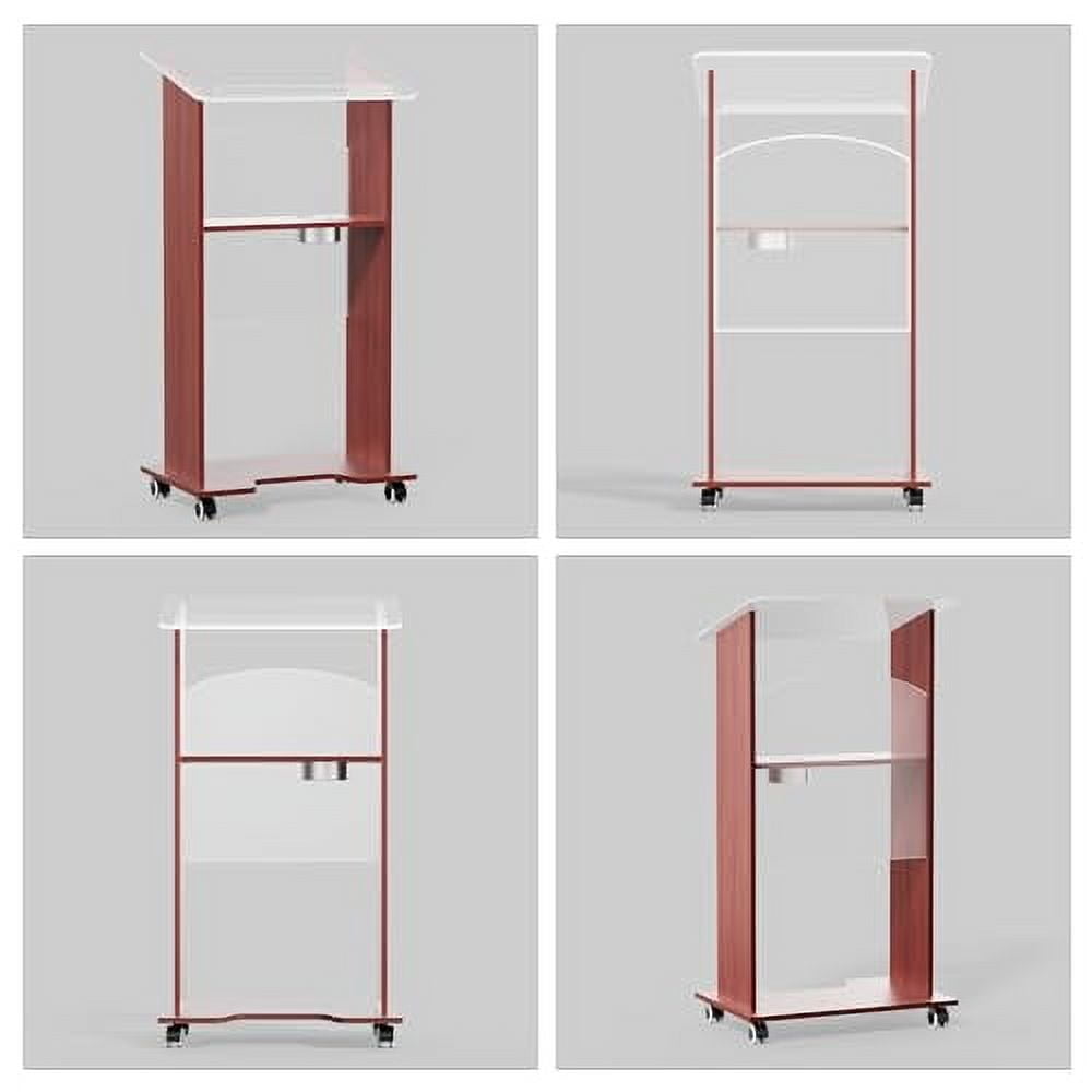 Podium Stand Portable with Wheels, Rolling Podium with Storage and Cup ...