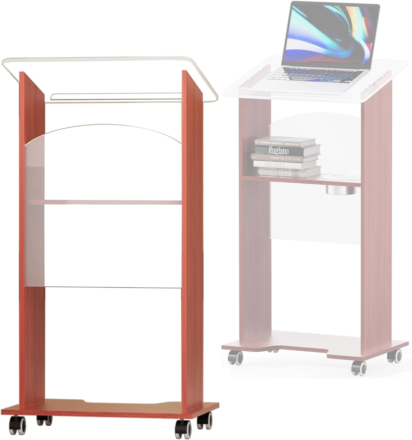 Podium Stand Portable with Wheels, Rolling Podium with Storage and Cup ...