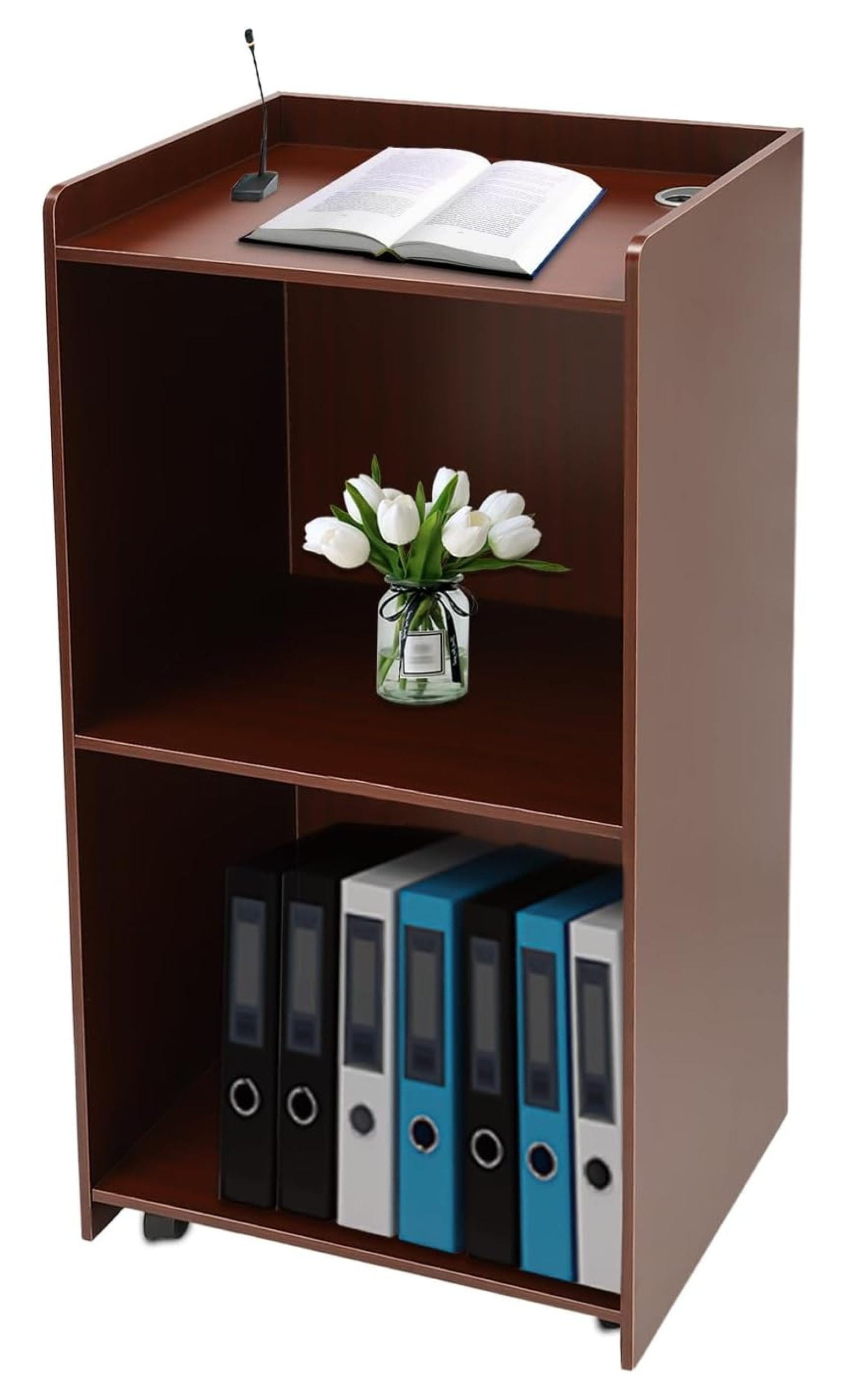 Podium Stand with Wheels,Hostess Stand with Large Storage Shelves ...