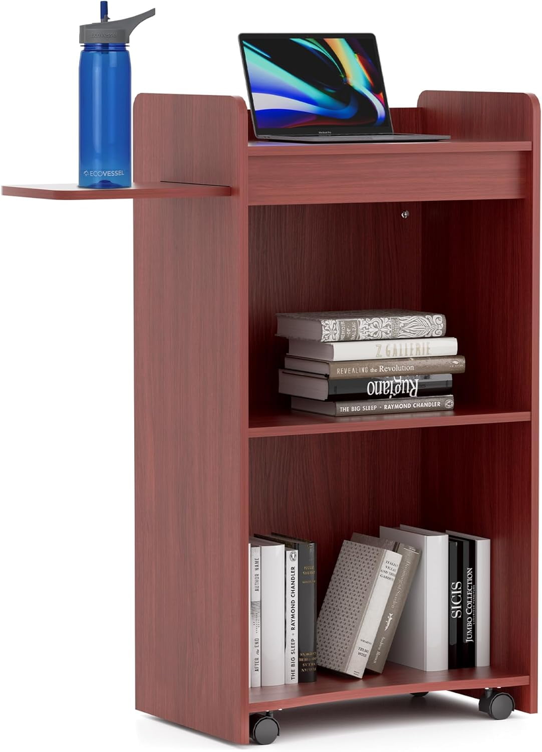 Podium Stand Wood Podium with Side Shelf Lockable Wheels 45"Lectern ...
