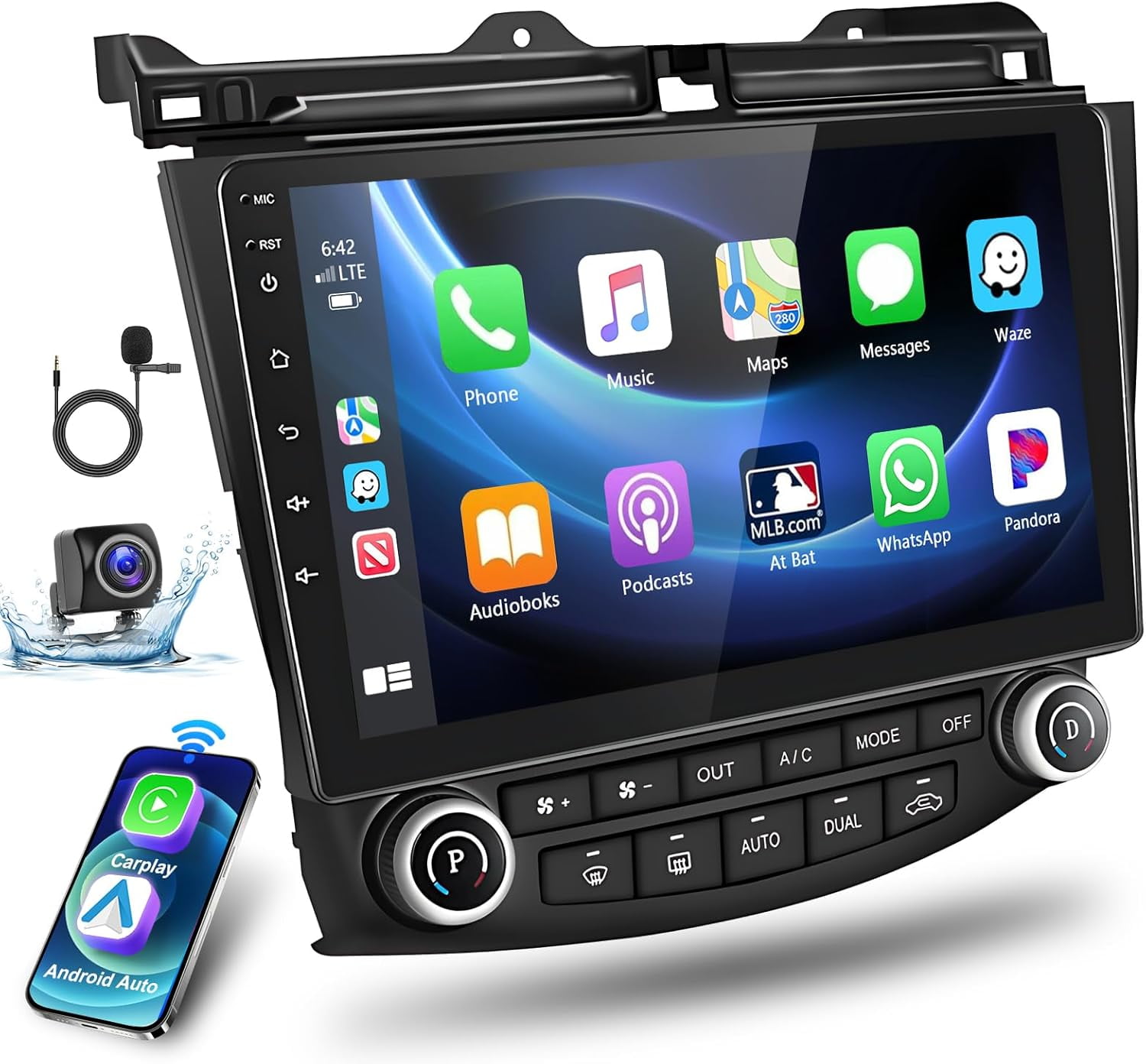 Podofo 2+64G Car Stereo for Honda Accord 7th 2003-2007 Head Unit with Wireless Apple Carplay ...