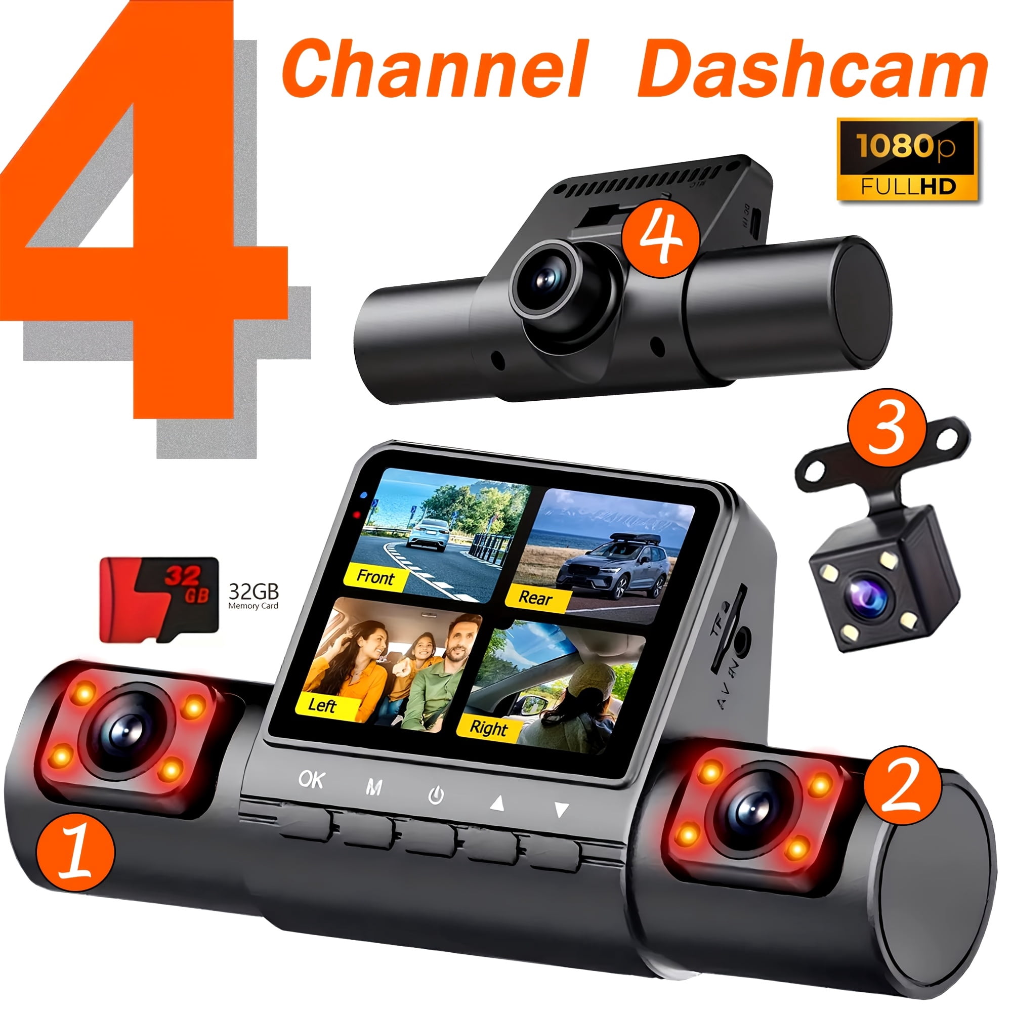 Podofo 4-Channel FHD 1080P Car Car Recorder - Black Box Driving Camera ...