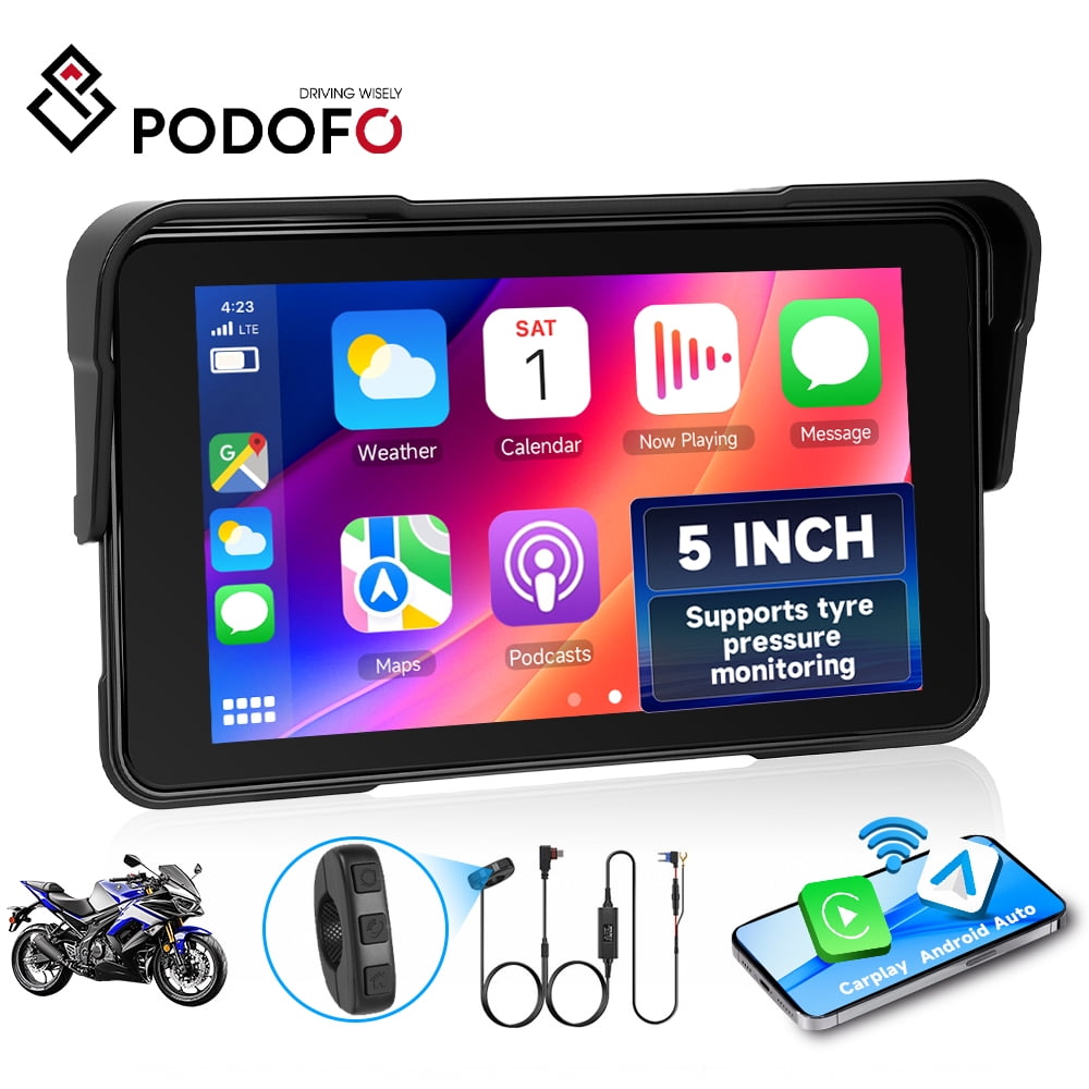 Podofo 5-inch IP68 Wireless Carplay & Android Auto for Motorcycle ...