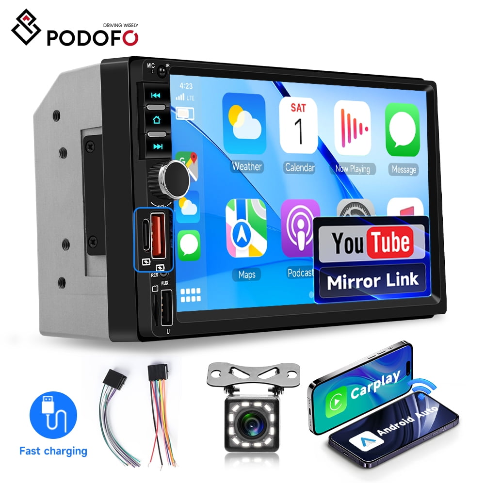 Podofo 7 inch Car Stereo Double Din Car Radio Wireless Carplay Android ...