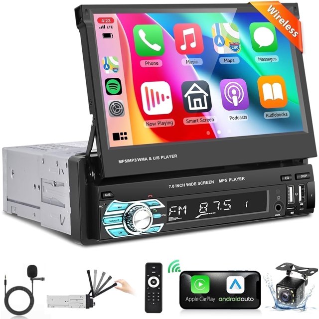 Podofo 7inch 1080P Foldable Touchscreen 5.1Bluetooth Car Radio with ...