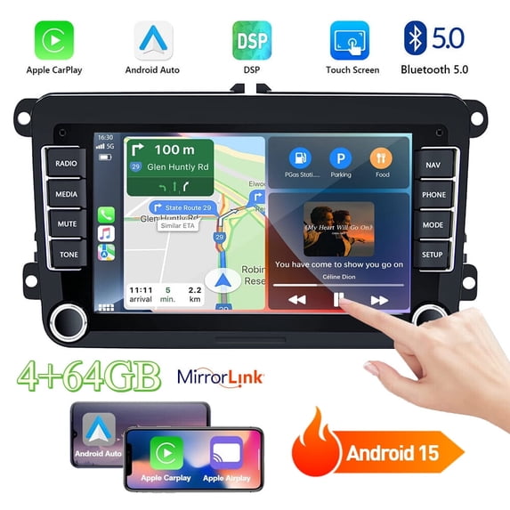 Podofo Android 15.0 Car Stereo 7 Inch Touch Screen 4G+64G CarPlay Radio ...