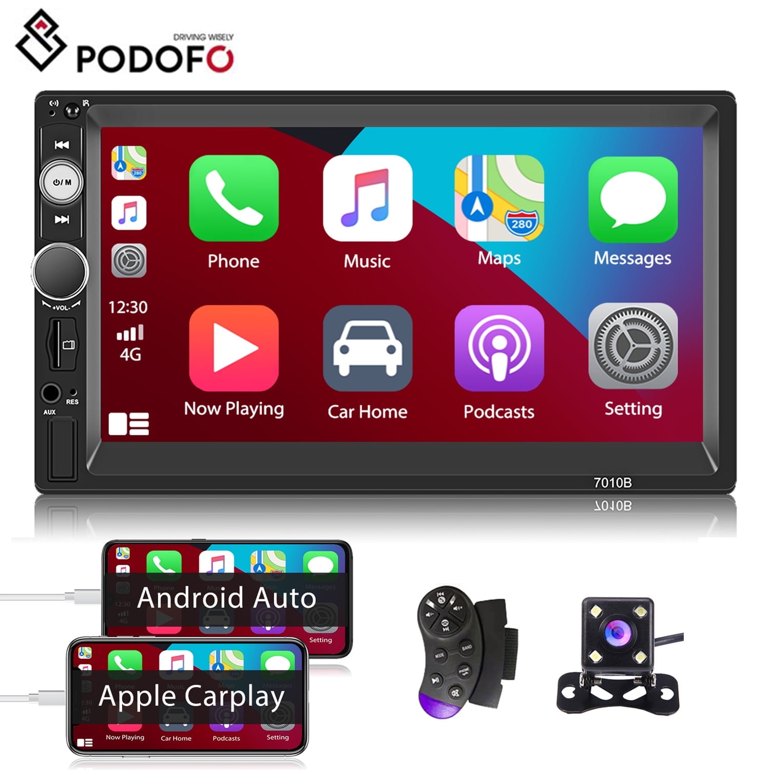 Podofo 7'' Carplay Car Audio, 2 Din, Android Auto, Bluetooth FM/USB ...