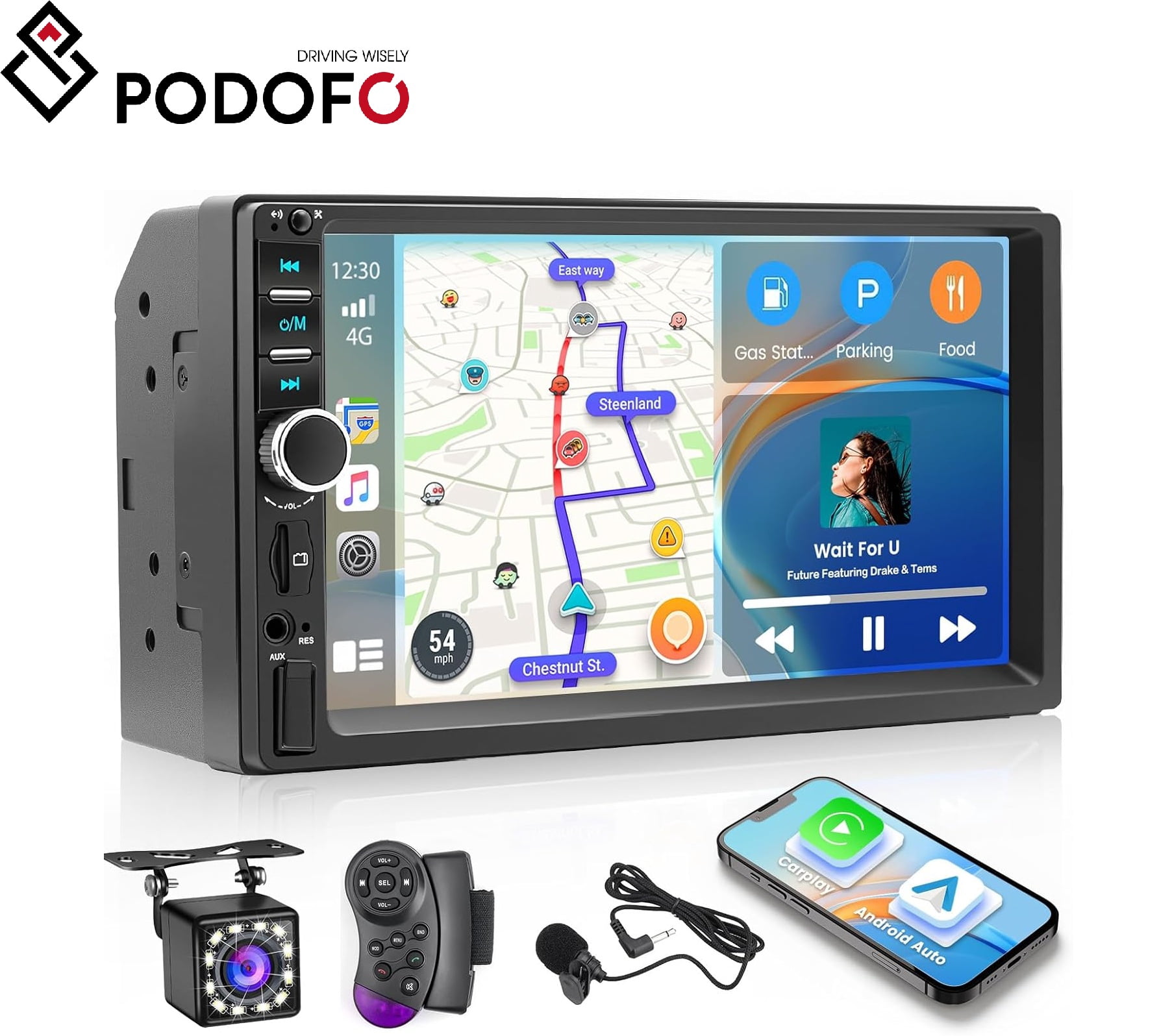 Podofo 7 in Double Din Car Stereo Radio with Wield Apple CarPlay and ...
