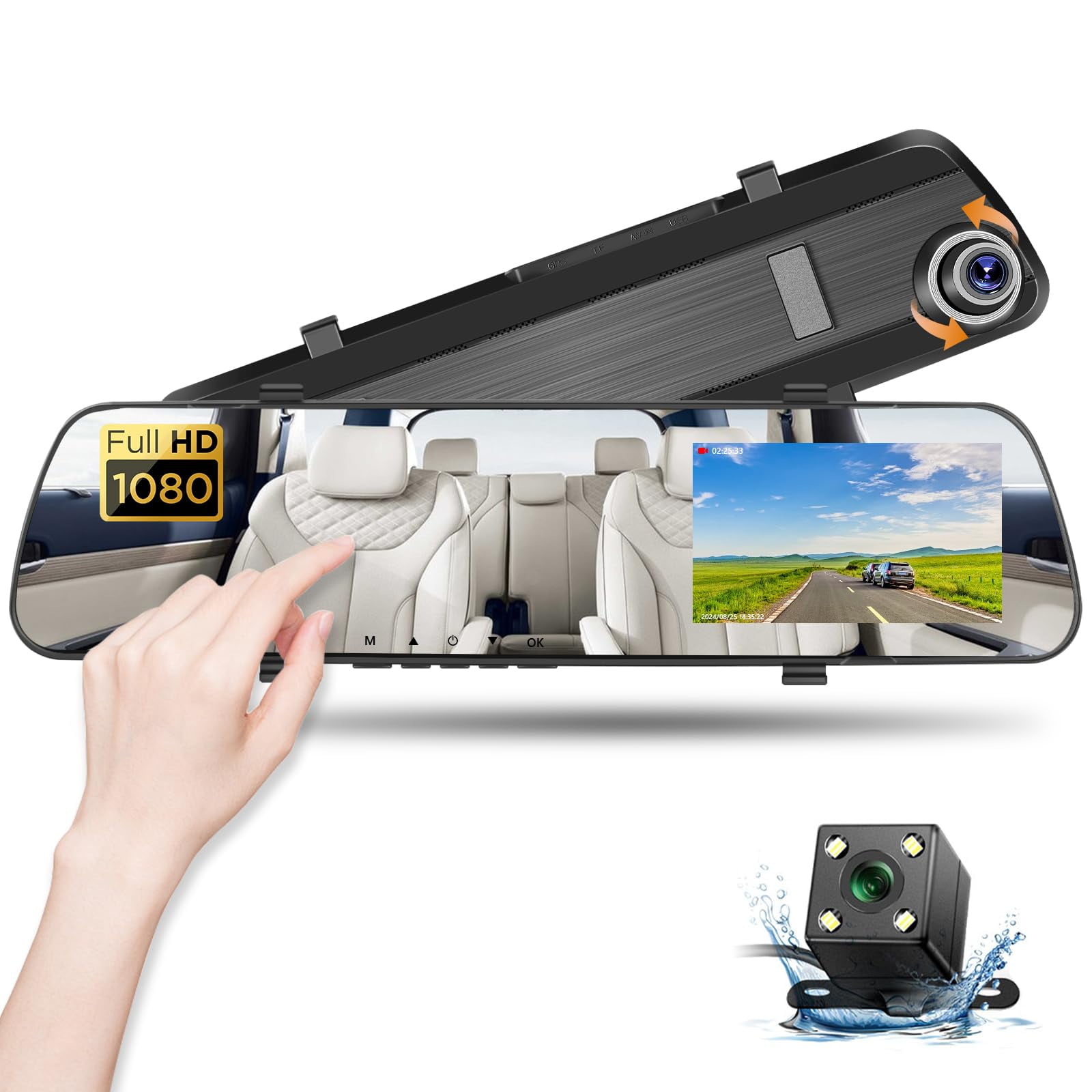 Podofo Mirror Dash Cam for Cars,4" Rear View Mirror 1080P Front and ...