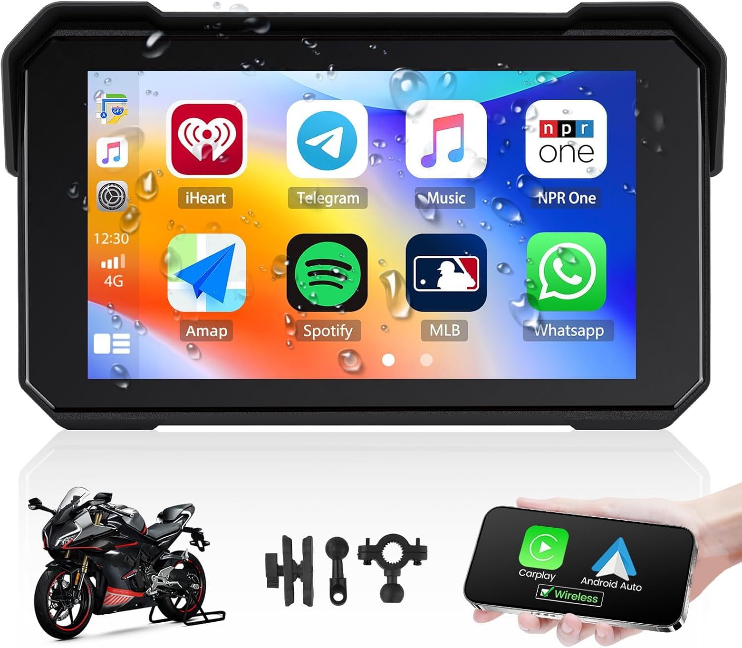 Podofo Motorcycle GPS CarPlay Screen with Motorcycle Design Holder ...