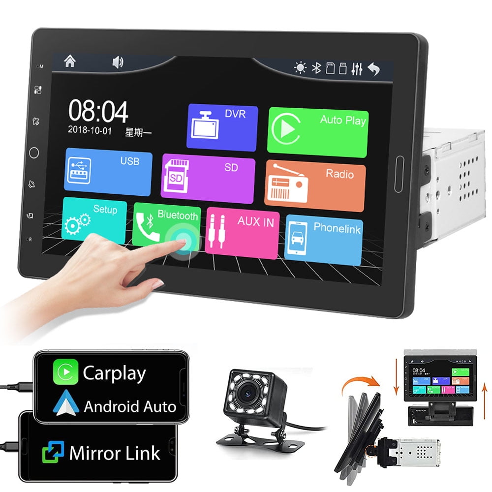 Podofo 10.1'' Single Din Car Stereo with Touchscreen, Bluetooth, FM, USB, TF Card, Backup Camera ...