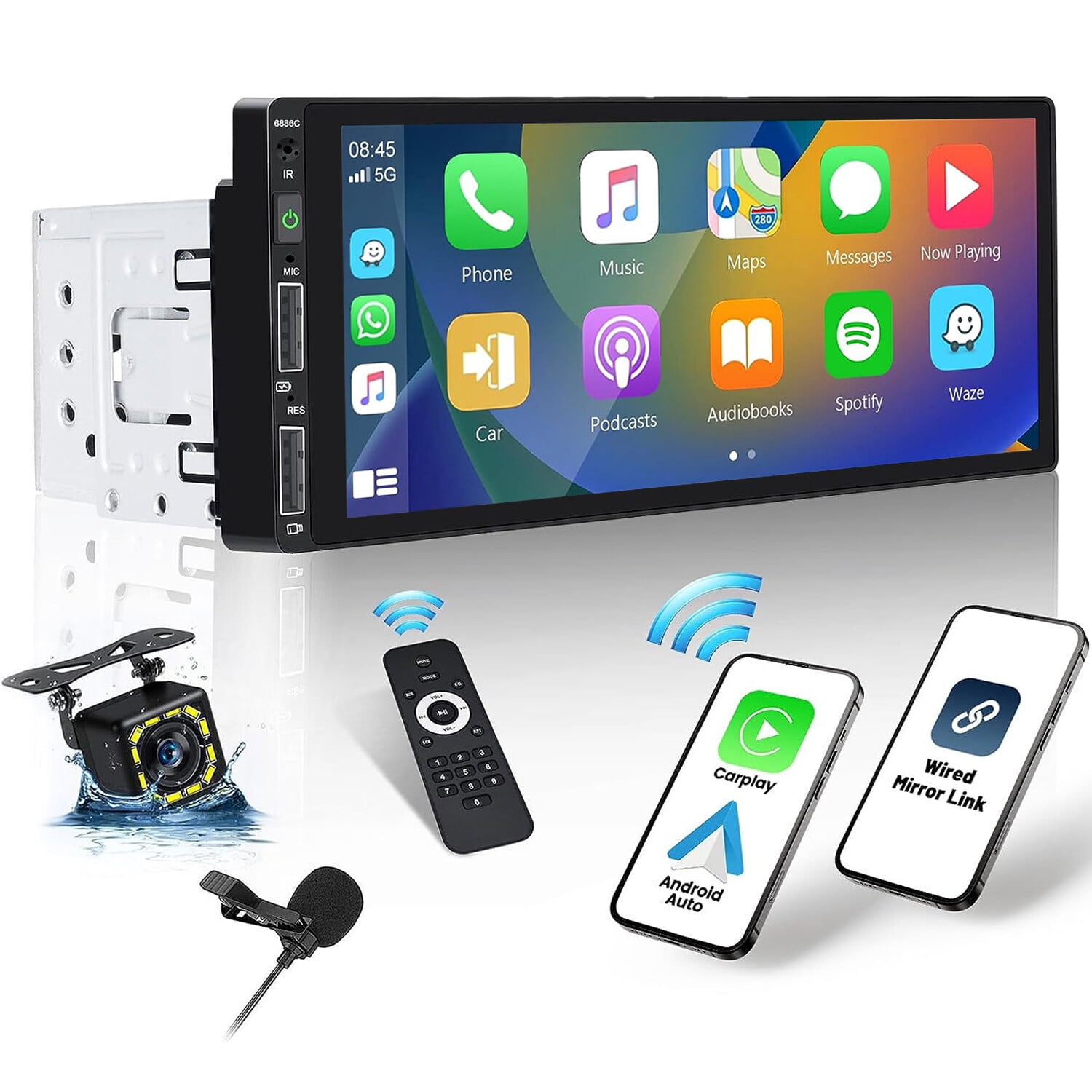 Free Shipping! Podofo Single 1 Din 6.86'' HD Touchscreen Car Stereo ...