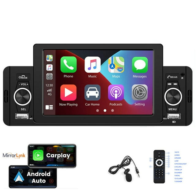 Podofo Single Din 5'' Car Stereo Radio with Apple Carplay Android Auto ...