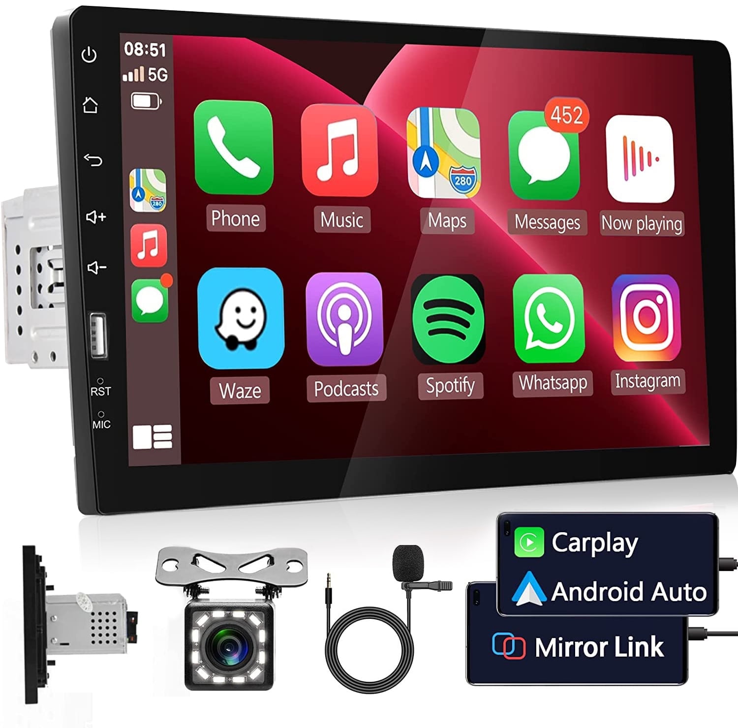 Podofo 9'' Touch Screen Car Stereo with Android Auto Play, Bluetooth ...