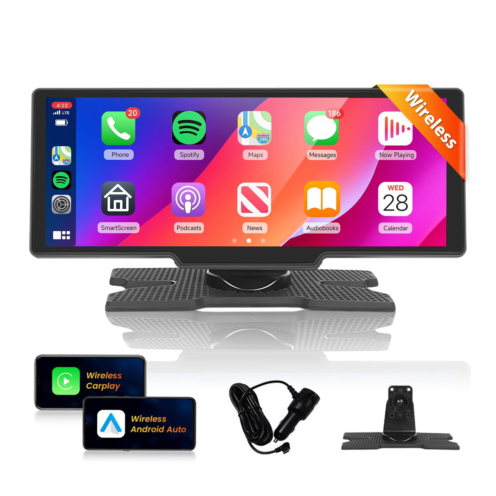 Podofo Wireless AppIe Carplay Screen for Car Android Auto 10.26" HD IPS ...