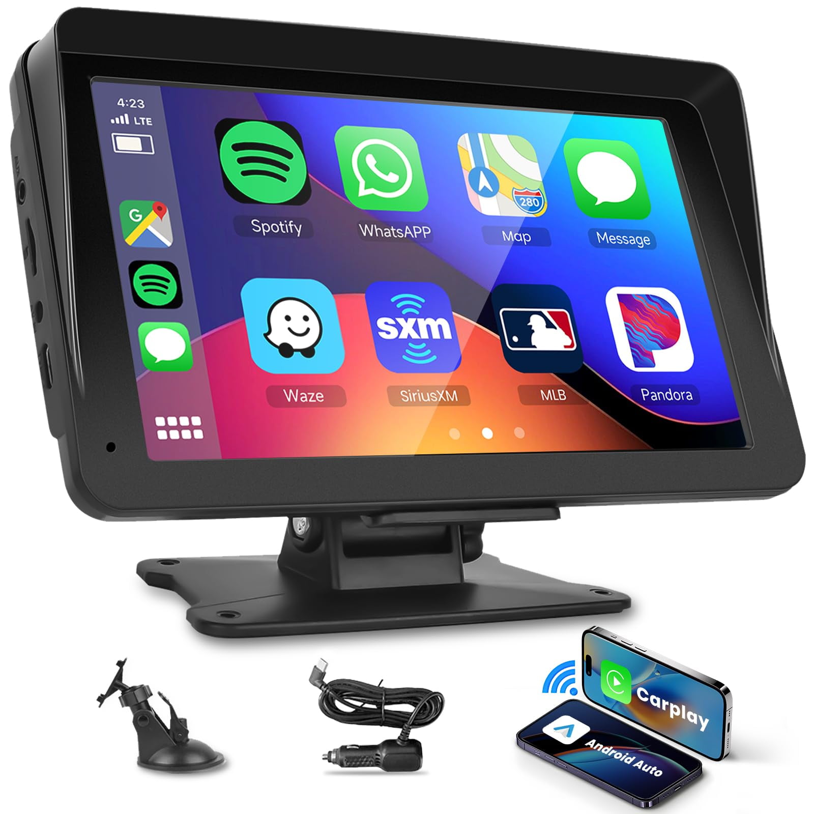 Podofo Wireless CarPlay Car Screen, 7 inch HD IPS Touchscreen Portable ...