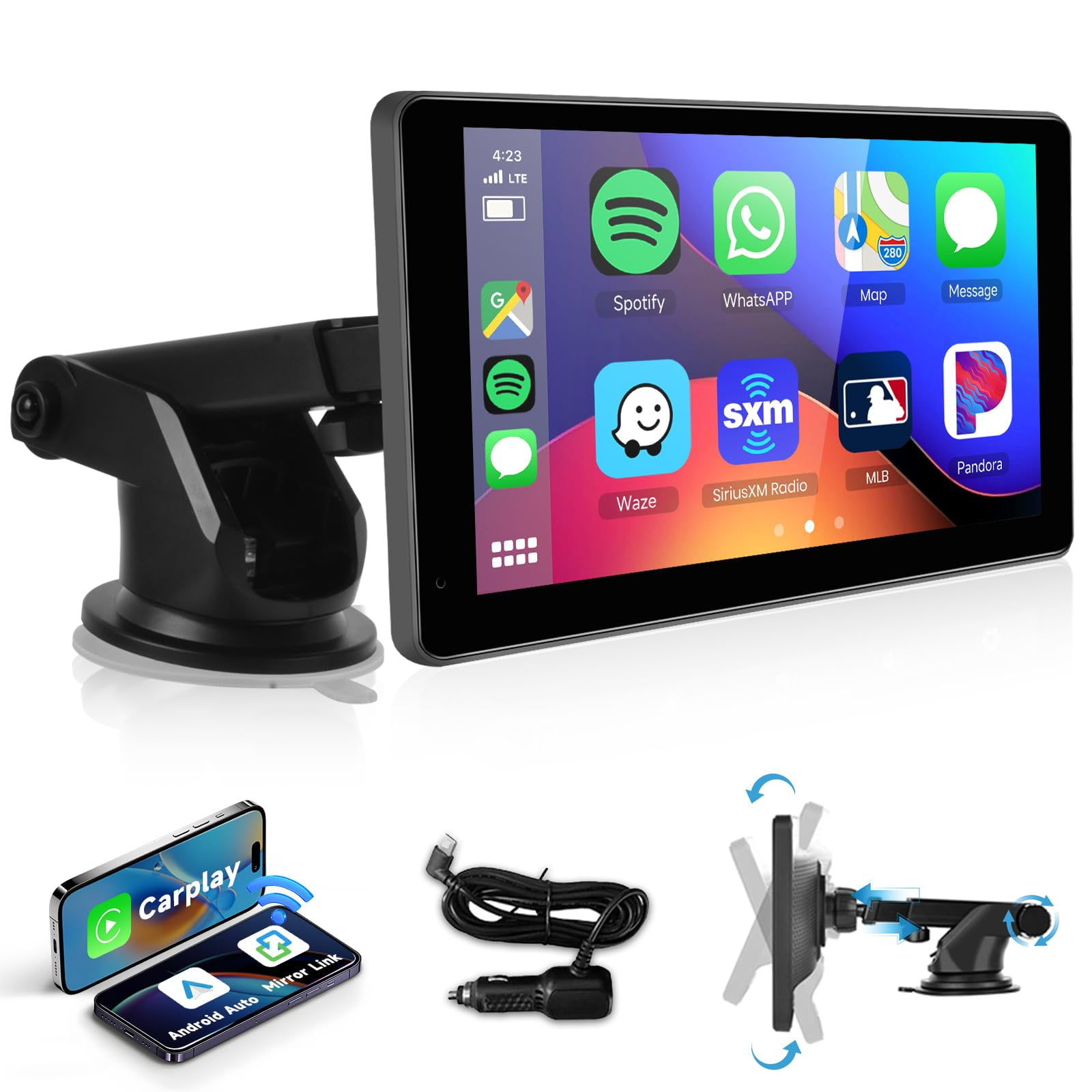 Podofo Wireless Carplay Screen for Car,7 inch HD IPS Touch Screen Portable Car Radio Audio ...