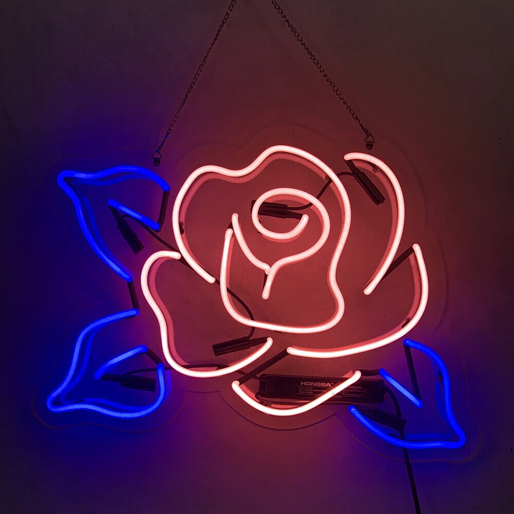 Podol Pink Rose Neon Sign Flower Store Open Wall Hanging Nightlight ...