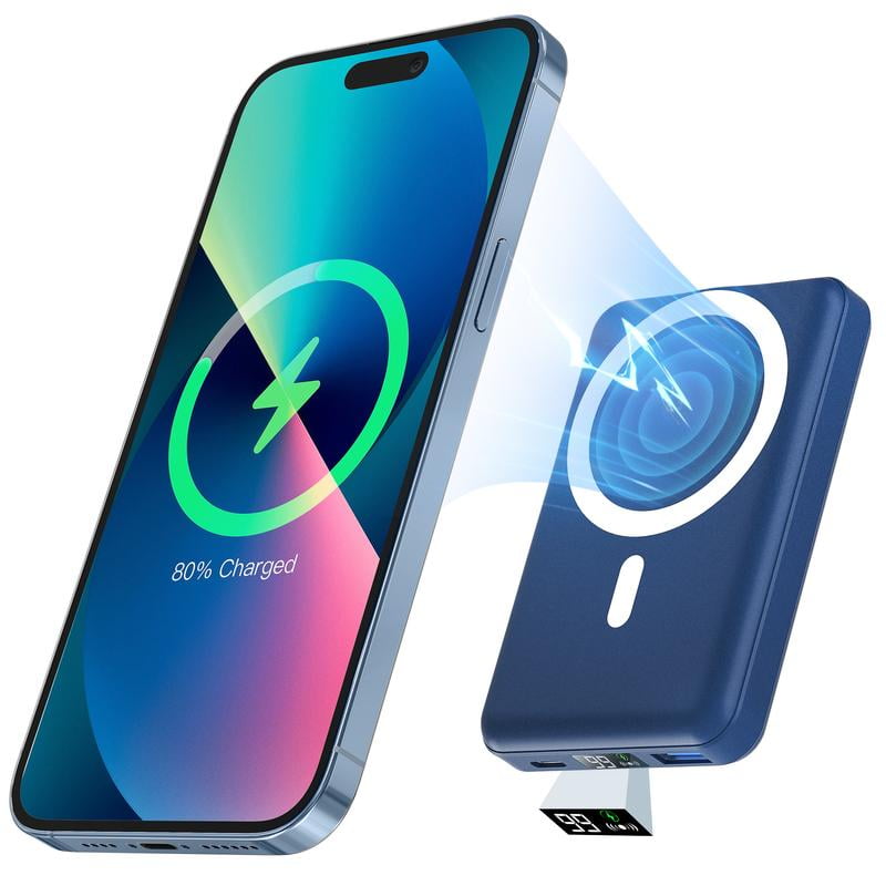 Podoru for MagSafe Battery Pack, 10000mAh Magnetic Power Bank LED Display Fast Charging Wireless ...