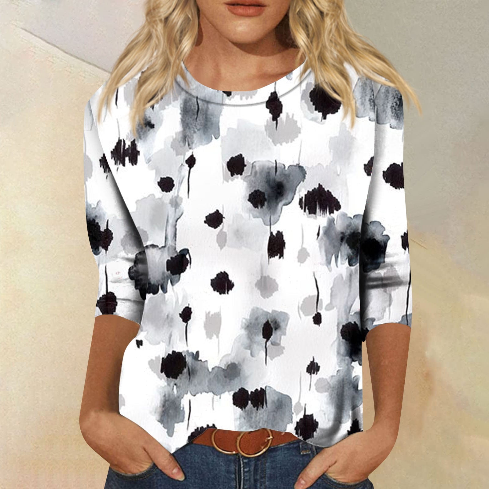 Podplug 3/4 Sleeve Tops for Women,Womens Tops Casual,3/4 Sleeve Tops ...