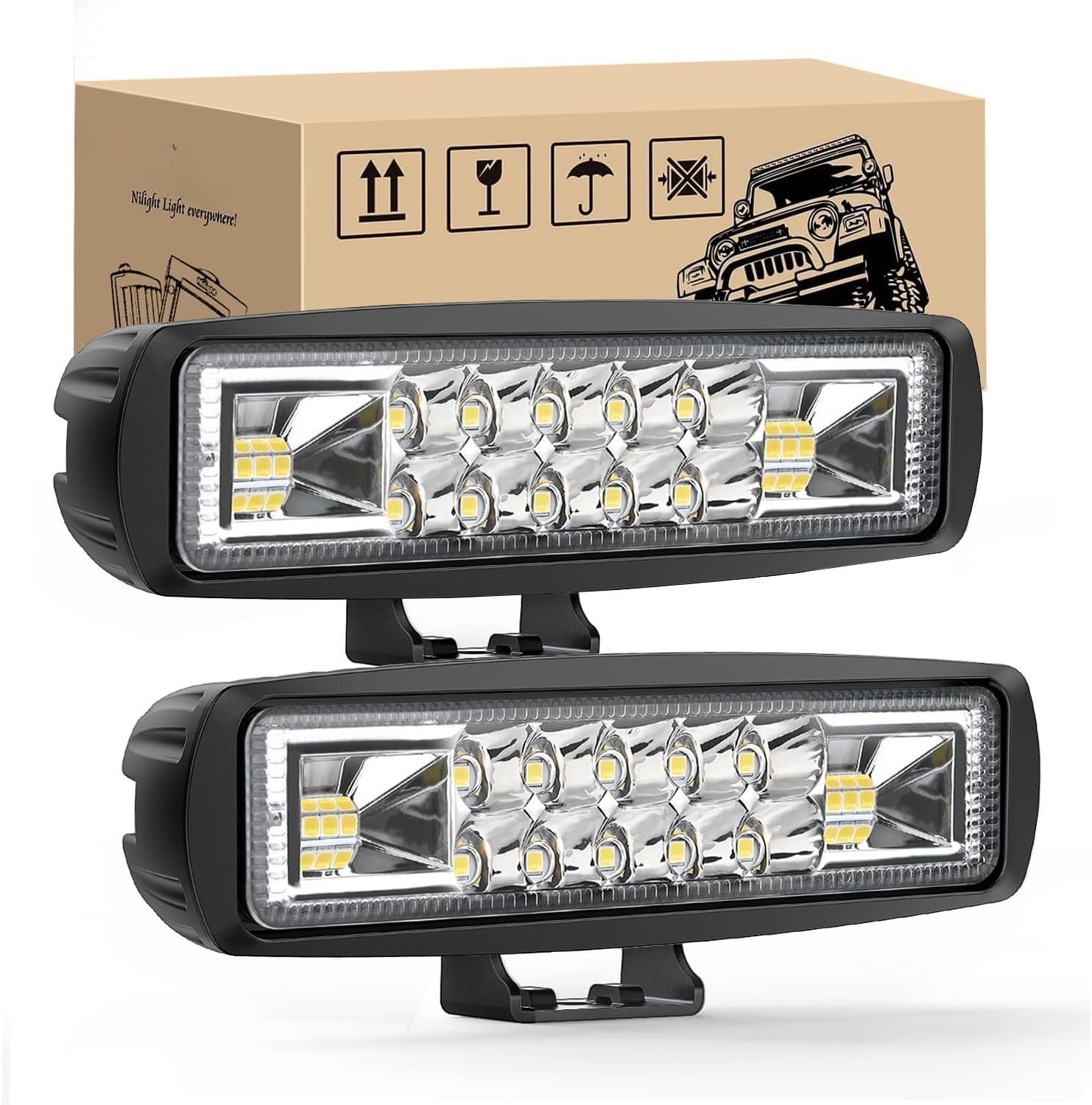 Pods 2 count 6 Inch 60W Flood Spot Beam Combo Light Bar Driving Fog Off ...