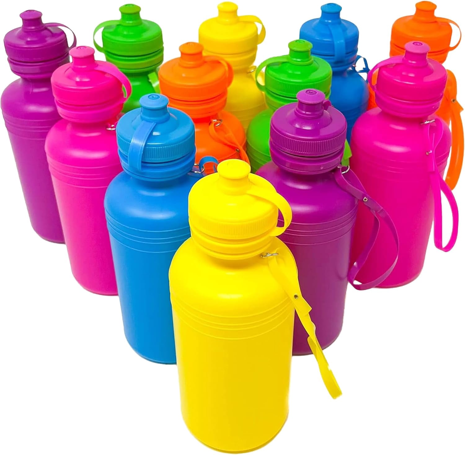 Podzly 12 Neon Bright Colors Plastic Water Bottles - Fun for Every ...