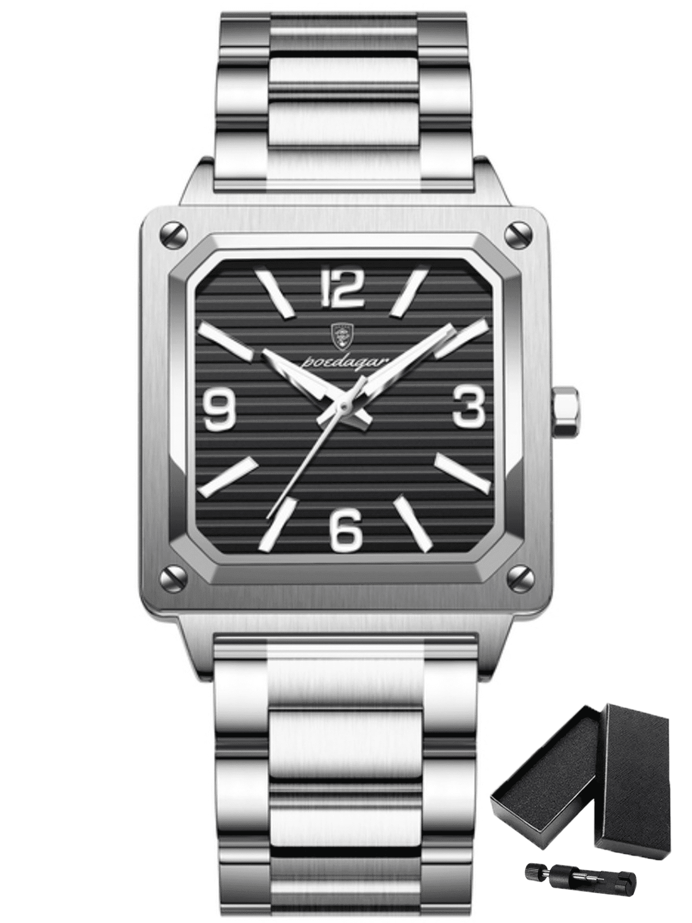 Poedagar Business Men's Personality Square Simple Dial Luminous Pointer ...